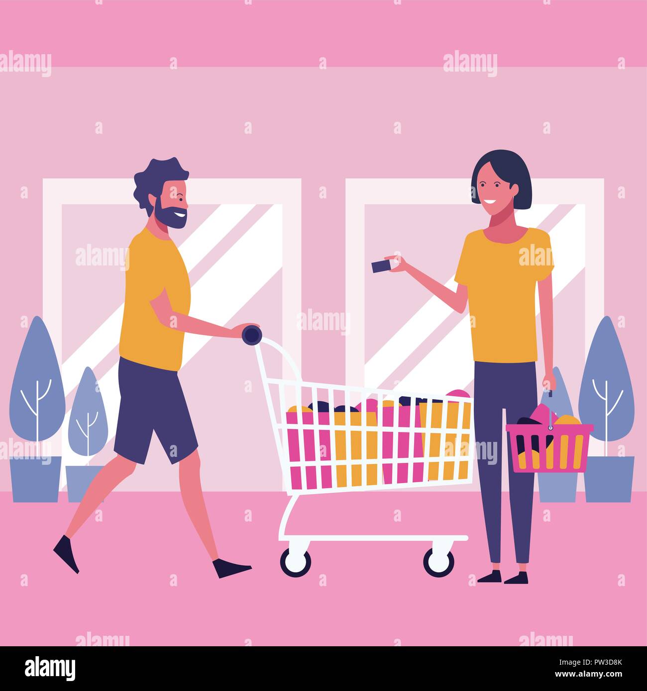 people with shopping bags at mall cartoon vector illustration graphic ...