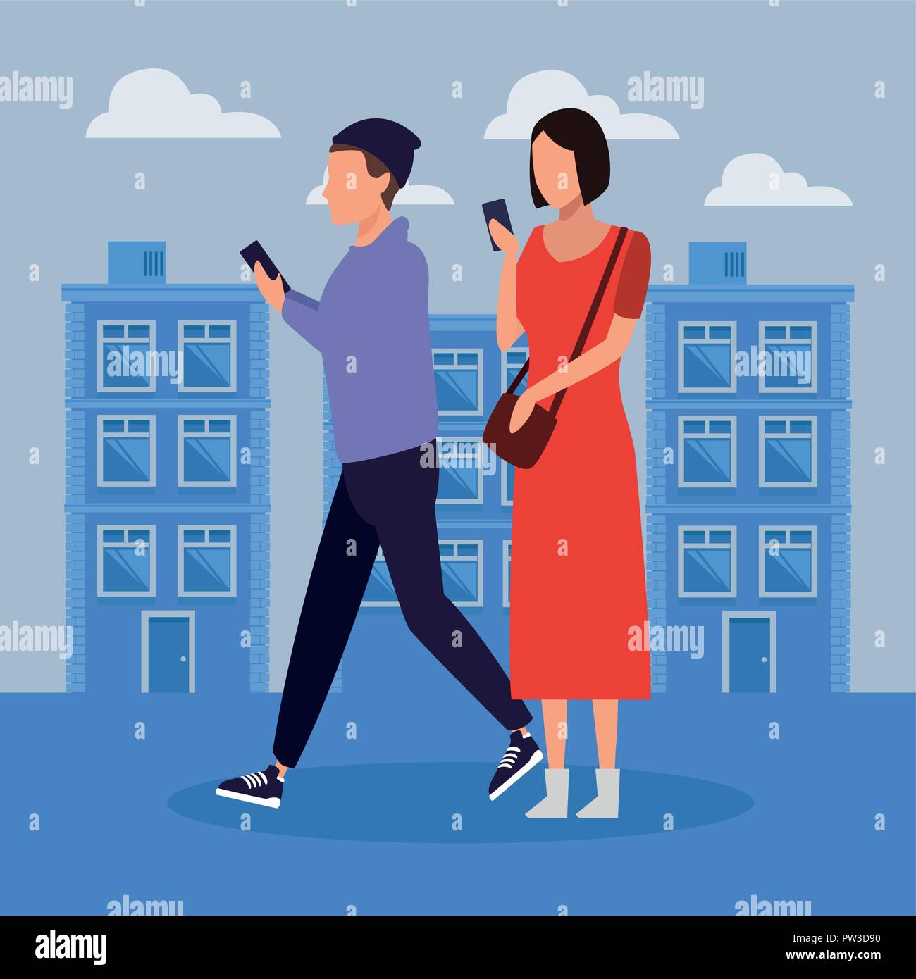 People using smartphone at city cartoon vector illustration graphic ...