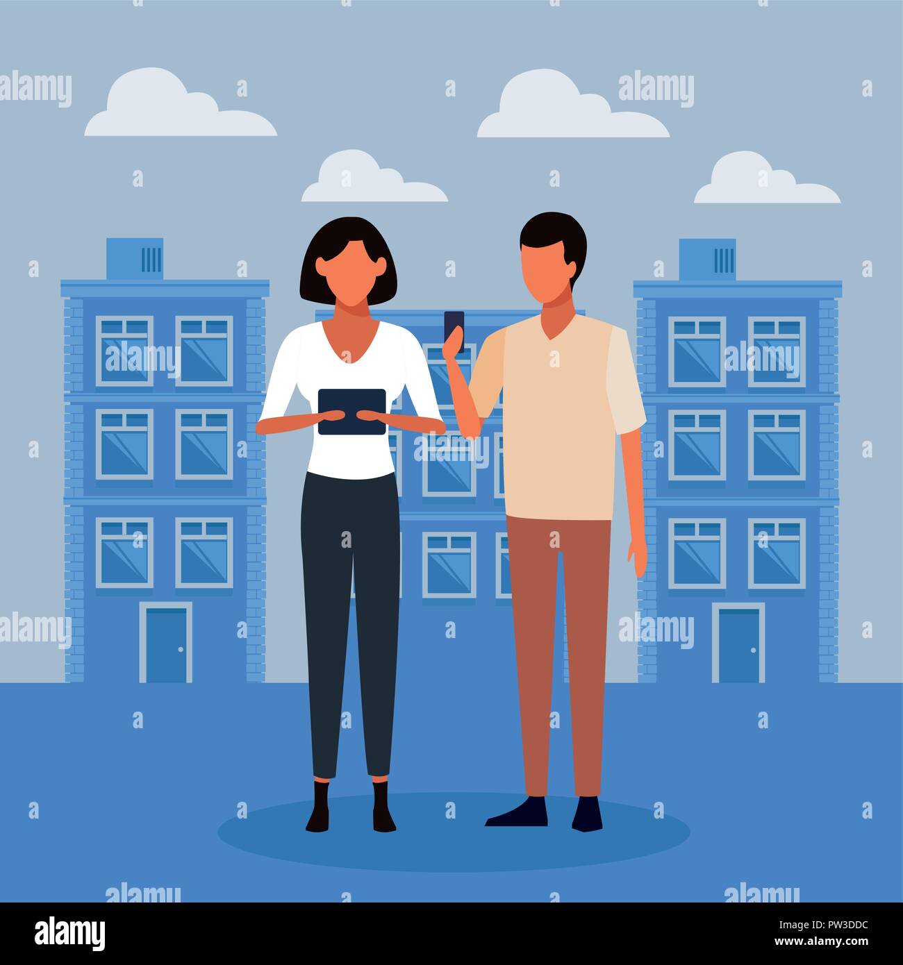 People using smartphone at city cartoon vector illustration graphic ...