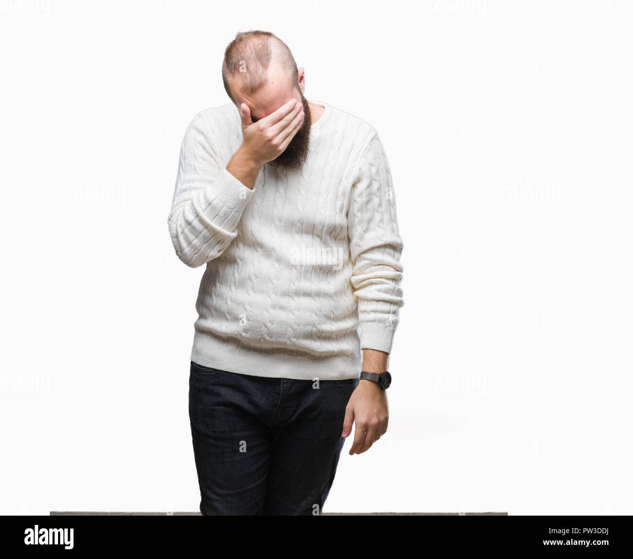 Young caucasian hipster man wearing winter sweater over isolated ...