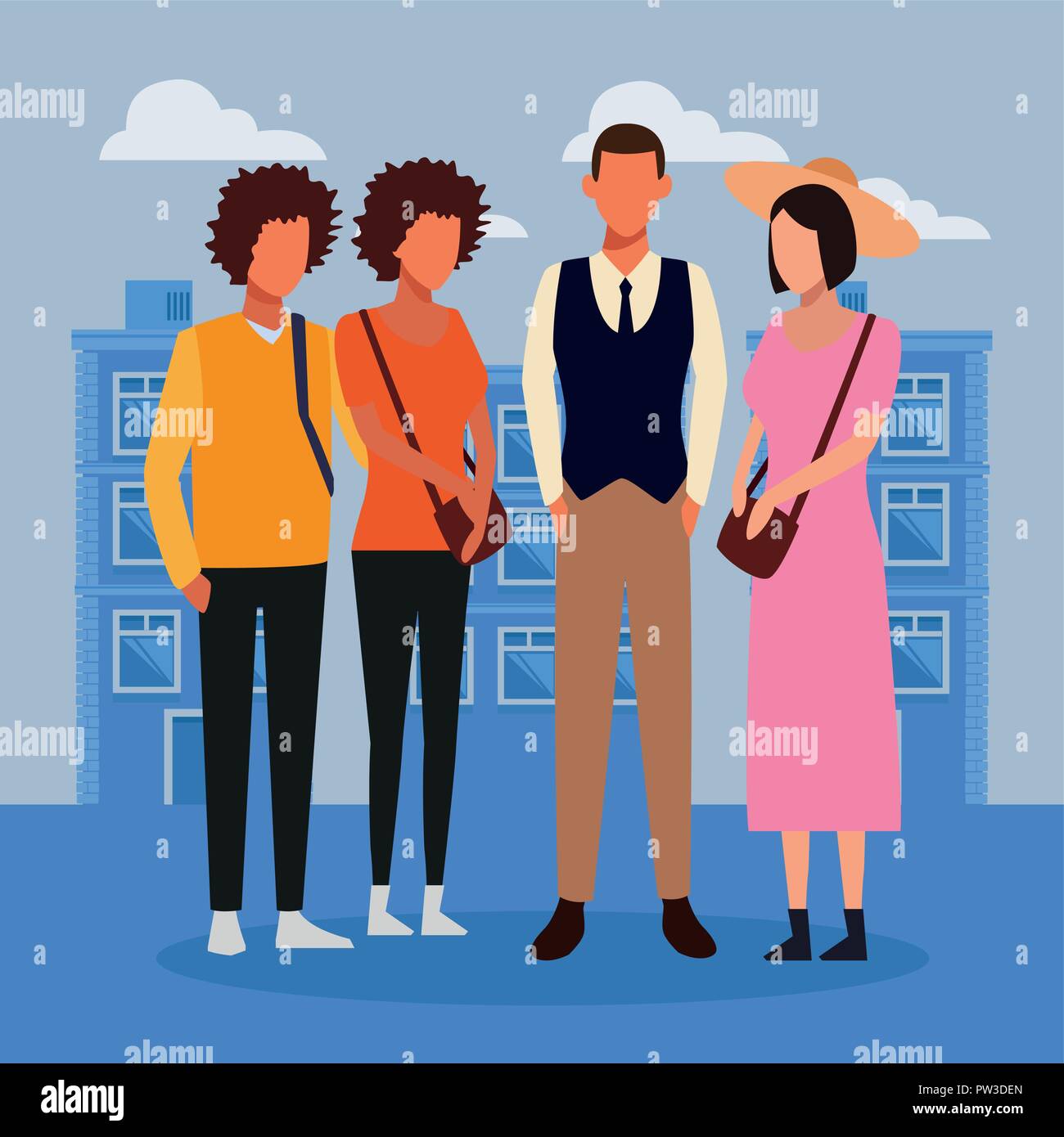 People meeting at city cartoons vector illustration graphic design ...