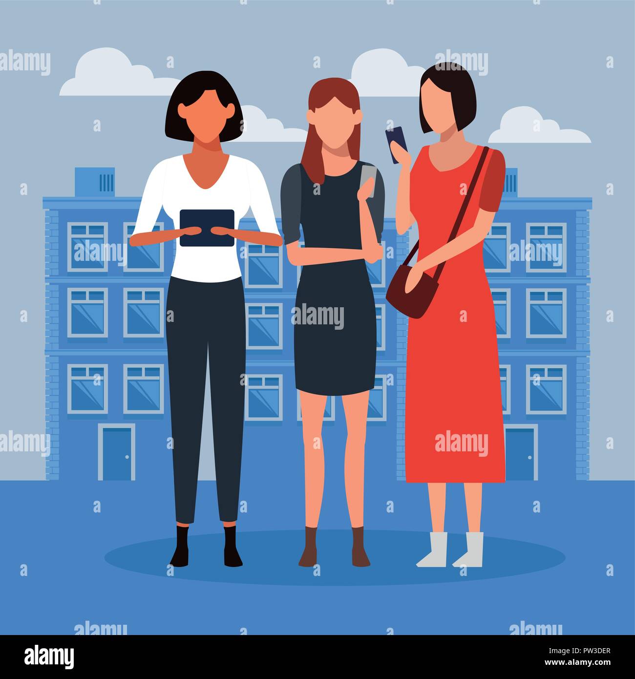 People using smartphone at city cartoon vector illustration graphic ...