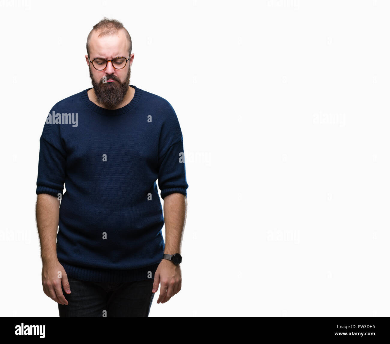 Young caucasian hipster man wearing sunglasses over isolated background ...
