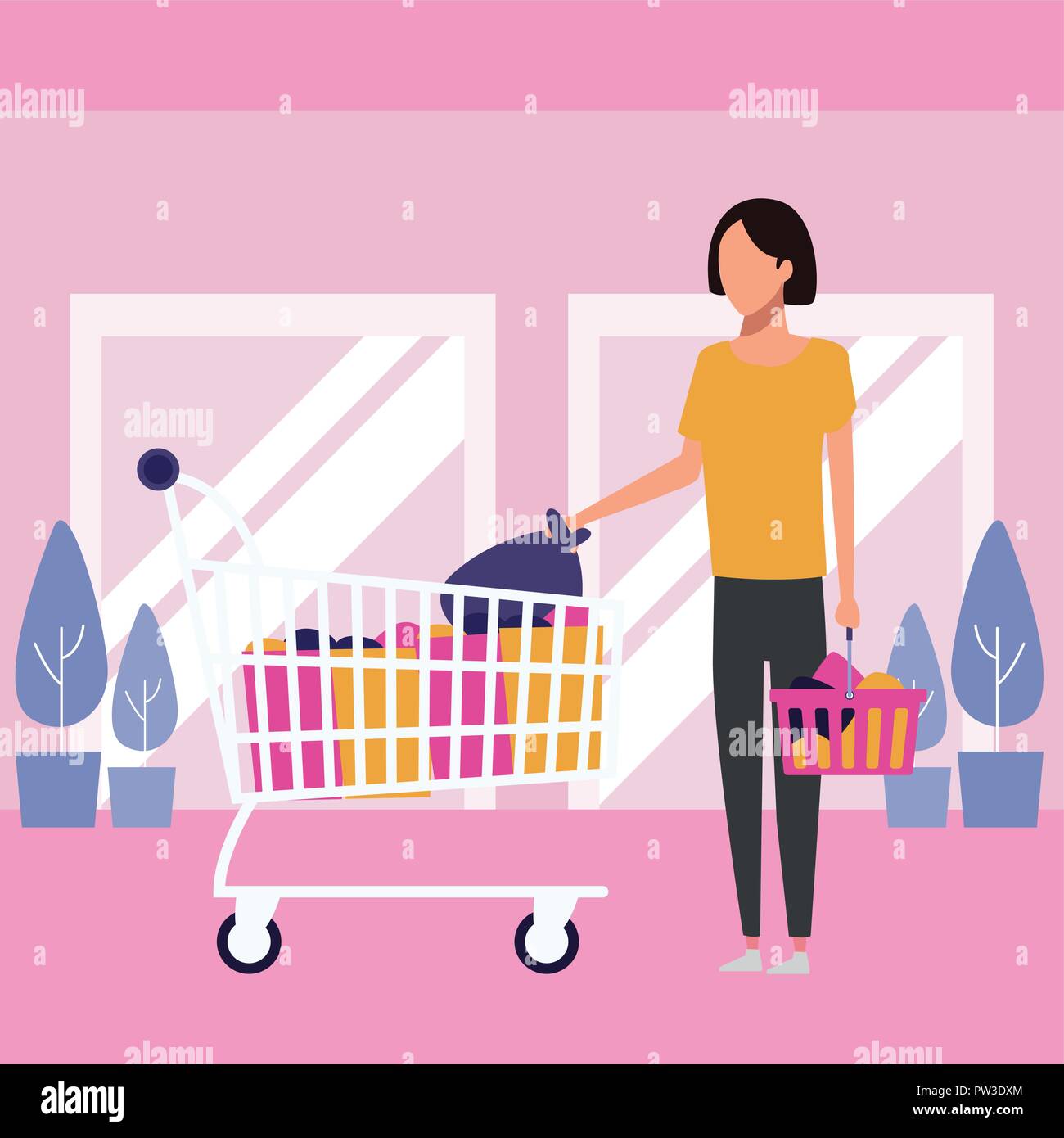 people shopping bags at mall cartoon vector illustration graphic design ...