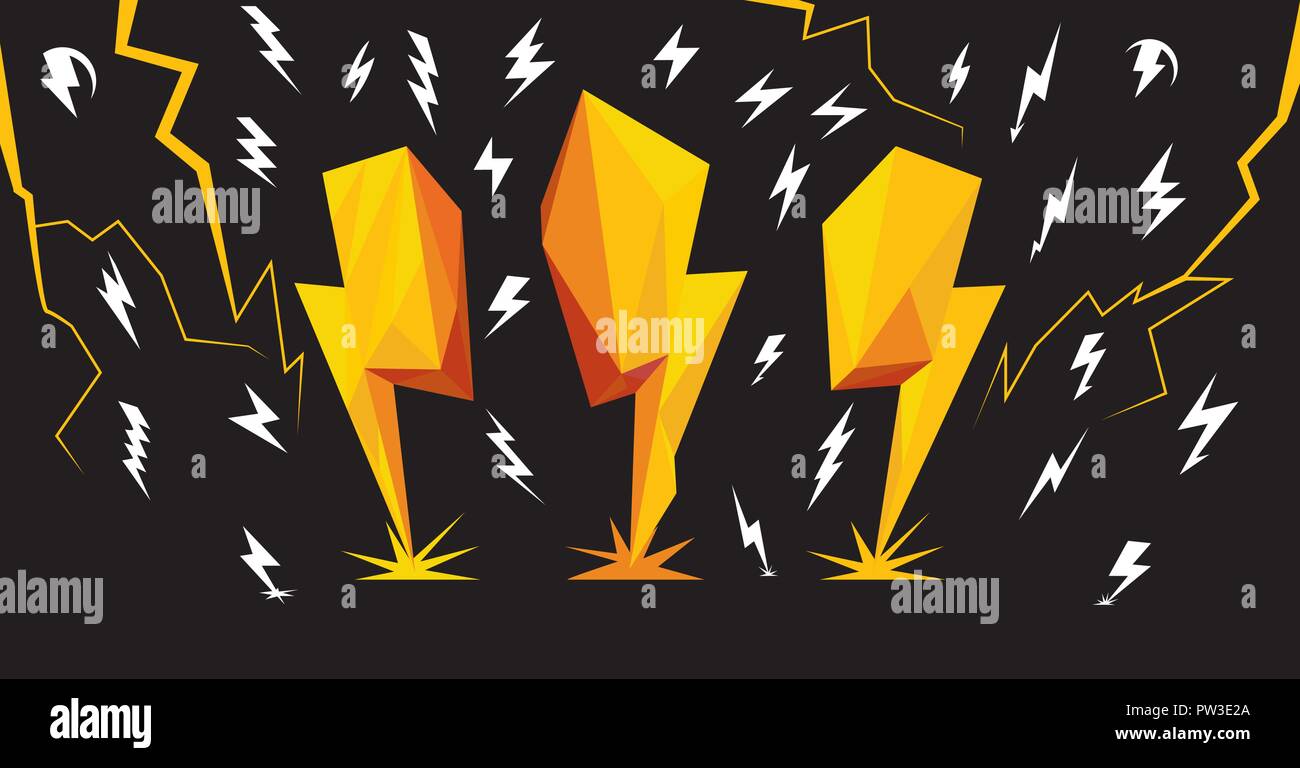 lighting voltage bolts white and yellow lighting storm low poly ...