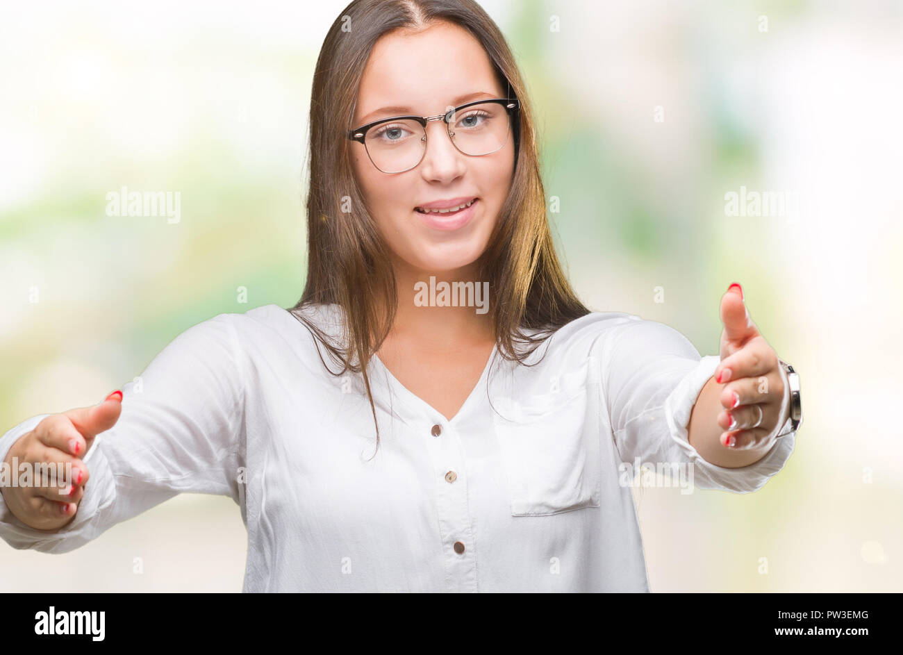 Young caucasian beautiful business woman wearing glasses over isolated ...