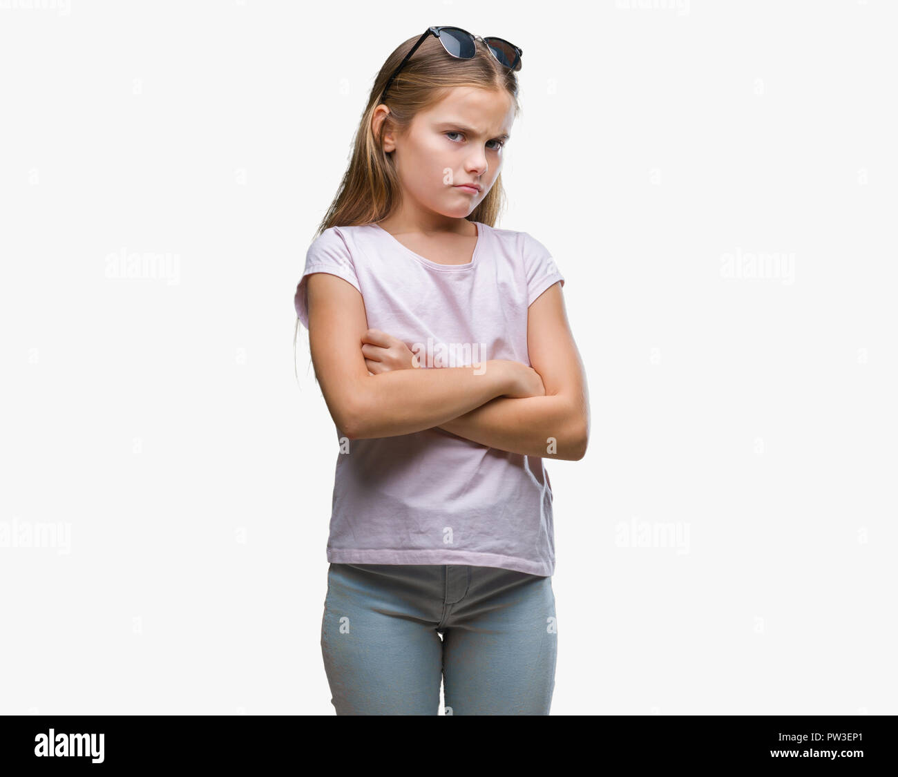 Young beautiful girl wearing sunglasses over isolated background ...