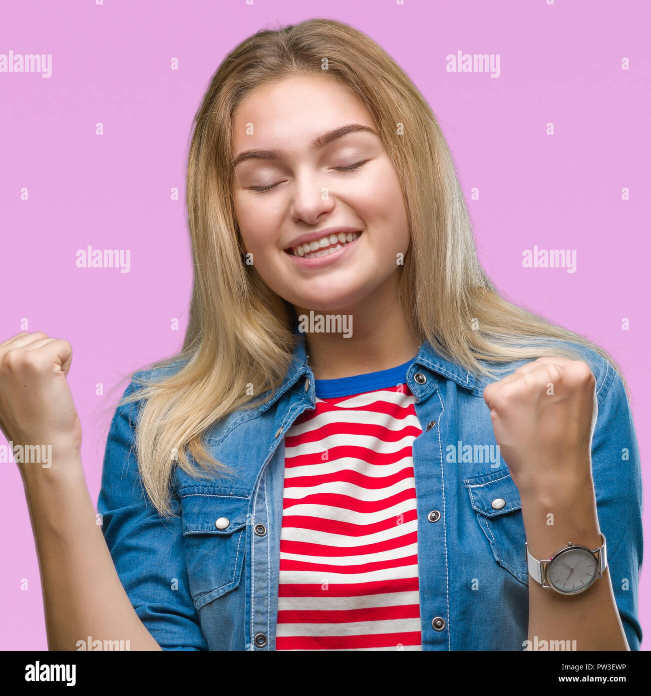 Young caucasian woman over isolated background very happy and excited ...