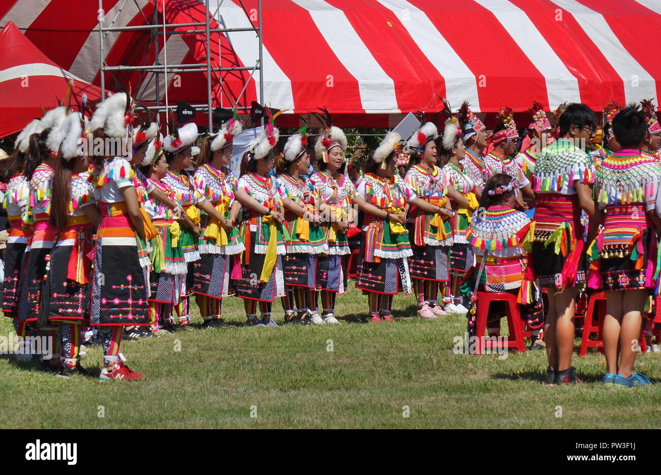 KAOHSIUNG, TAIWAN -- SEPTEMBER 29, 2018: Members of the indigenous Amis ...