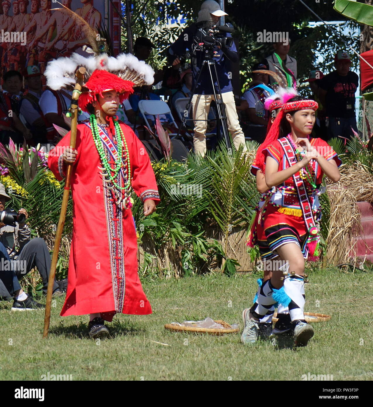 KAOHSIUNG, TAIWAN -- SEPTEMBER 29, 2018: Members of the indigenous Amis ...