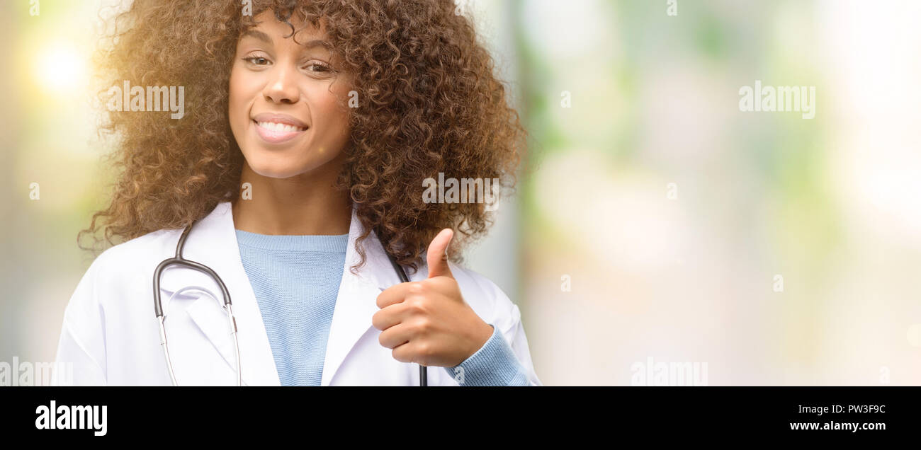 African american doctor woman, medical professional working smiling ...