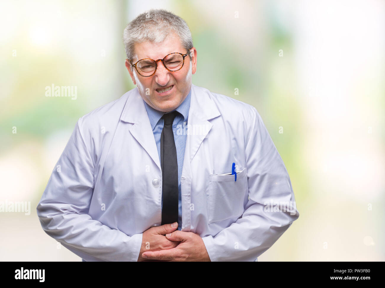 Handsome senior doctor, scientist professional man wearing white coat ...