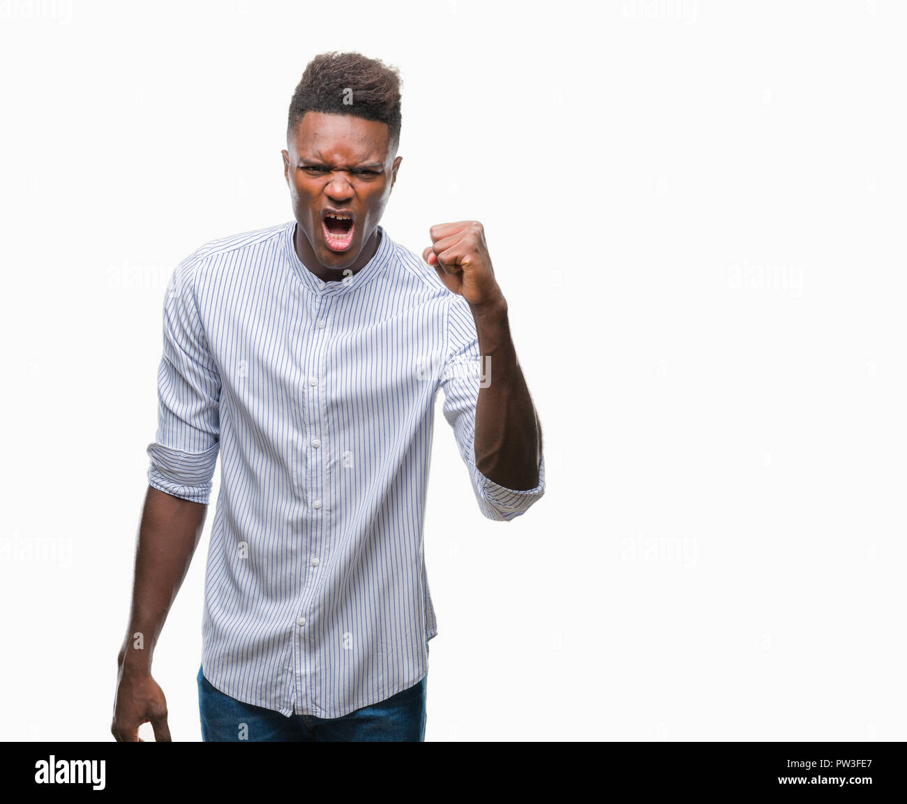 Young african american man over isolated background angry and mad ...