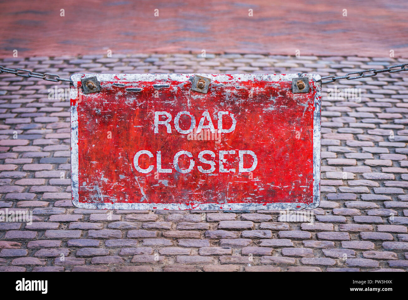 Red sign board indicating that the road ahead is closed Stock Photo - Alamy