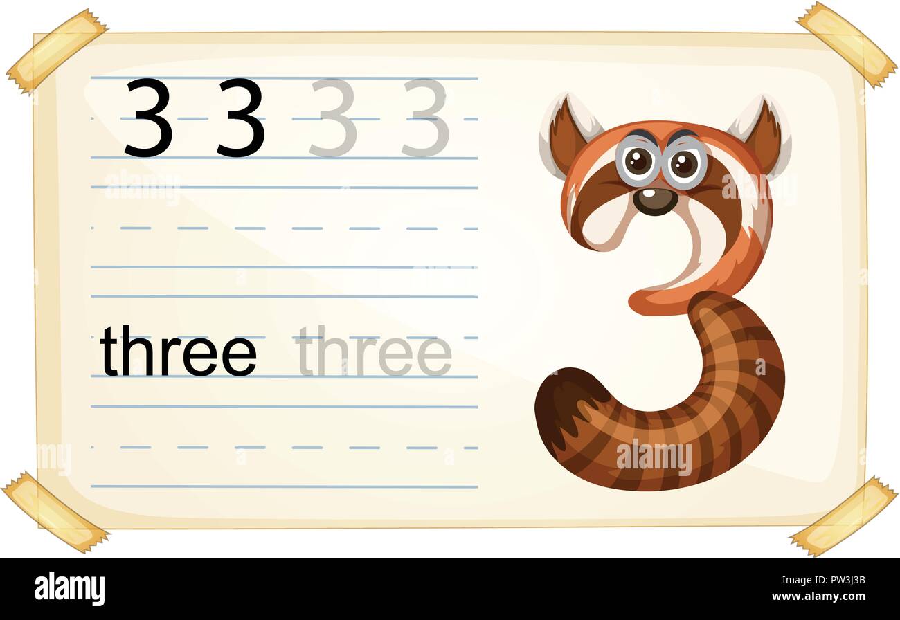 Animal cartoon number three worksheet illustration Stock Vector Image ...