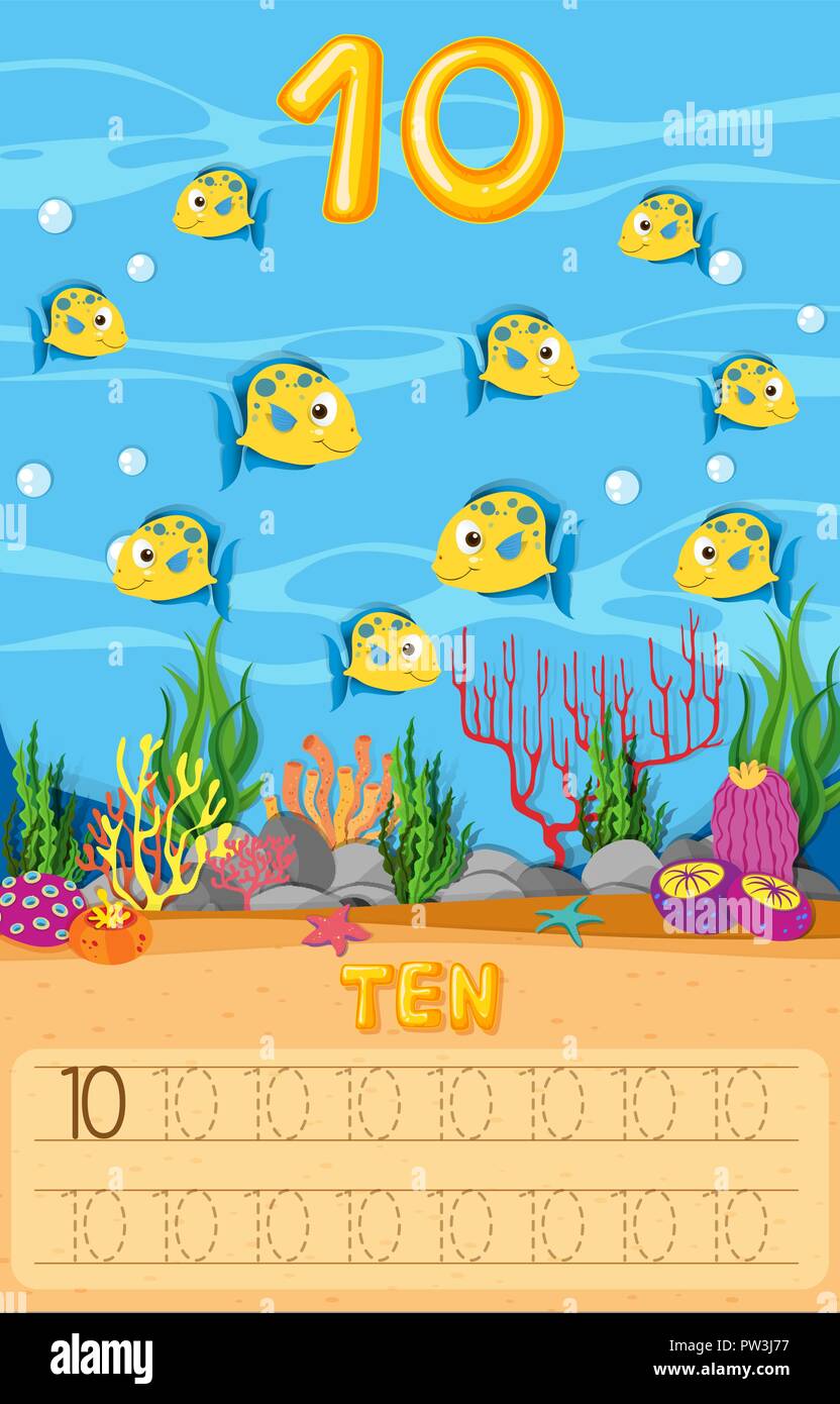 Ten fish underwater worksheet illustration Stock Vector Image & Art - Alamy