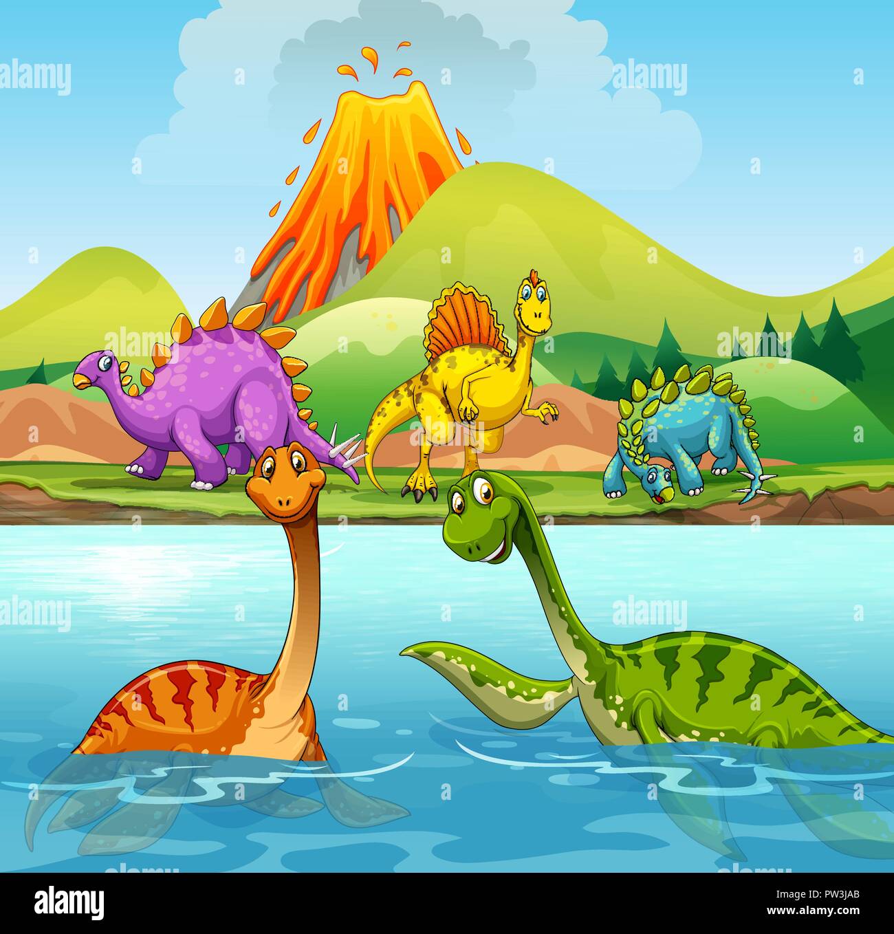 A cartoon of dinosaurs illustration Stock Vector Image & Art - Alamy
