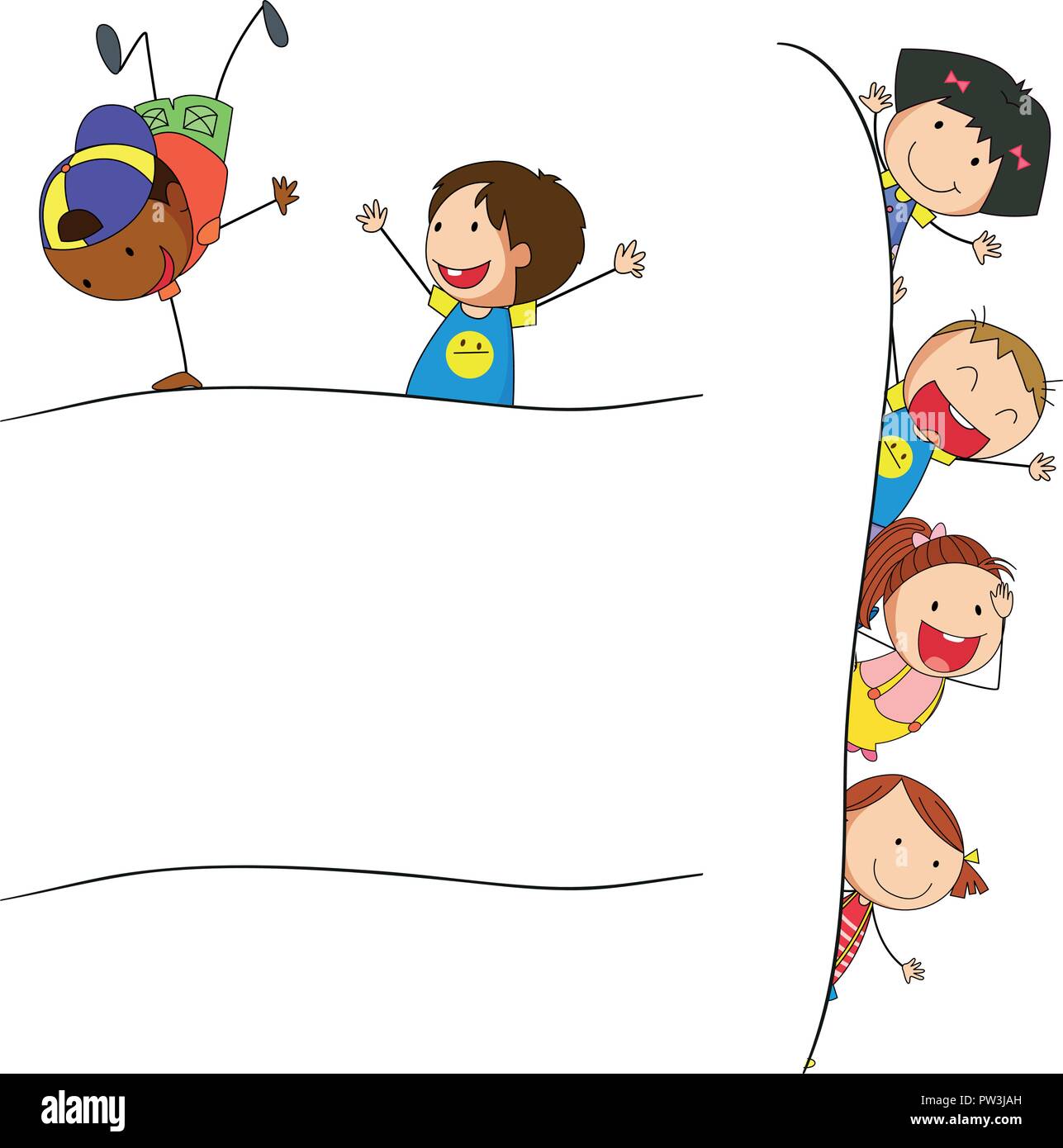 Doodle children on blank template illustration Stock Vector Image & Art ...