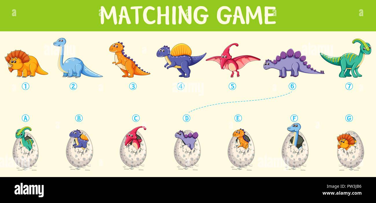 Matching dinosaur number worksheet illustration Stock Vector Image ...