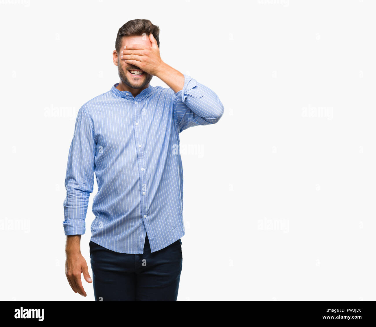 Young handsome man over isolated background smiling and laughing with ...