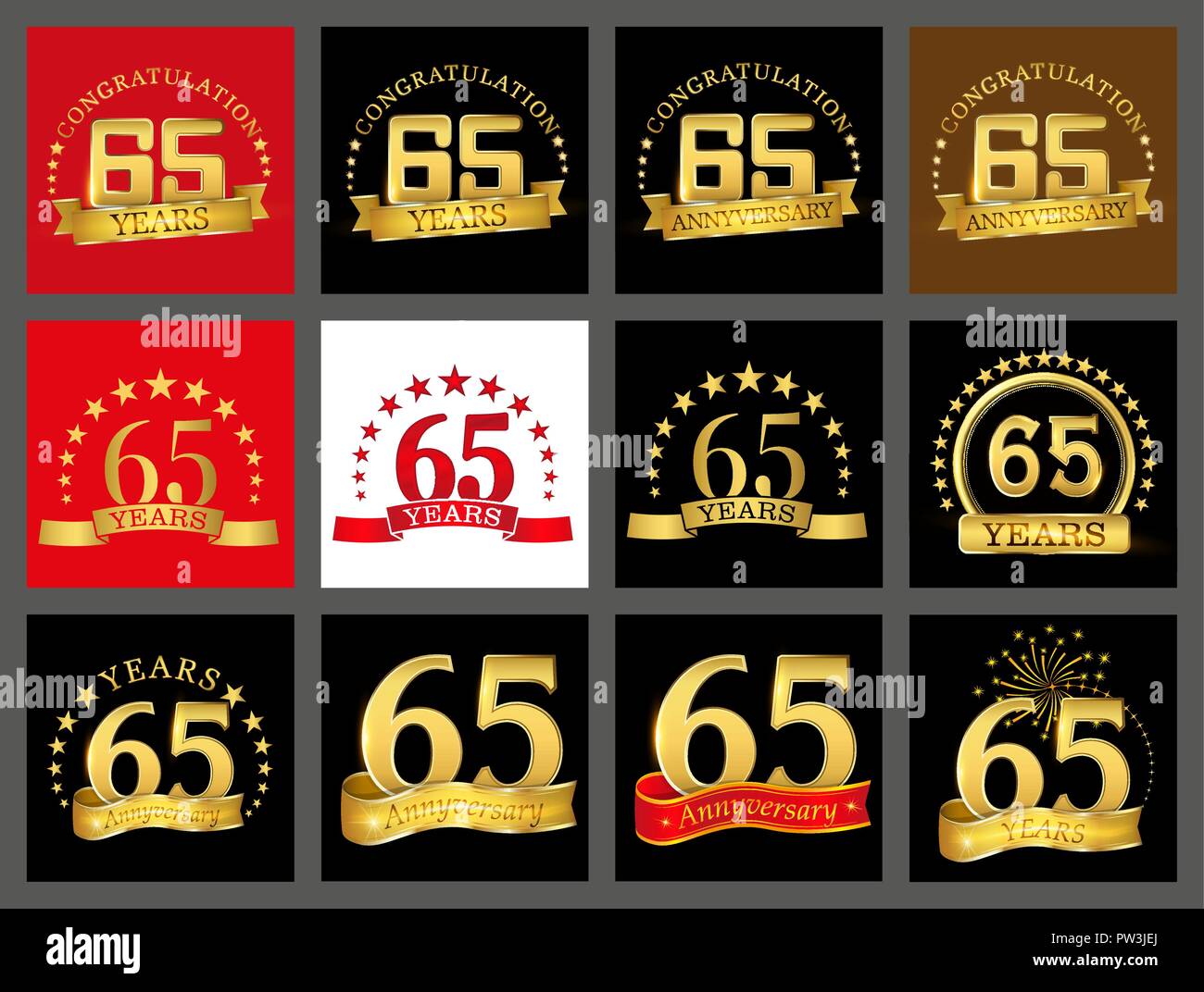 Set of number sixty five year (65 year) celebration design. Anniversary ...