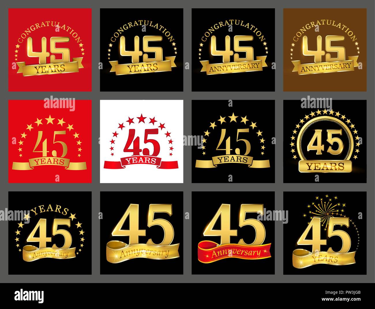 Set of number forty five year (45 year) celebration design. Anniversary ...