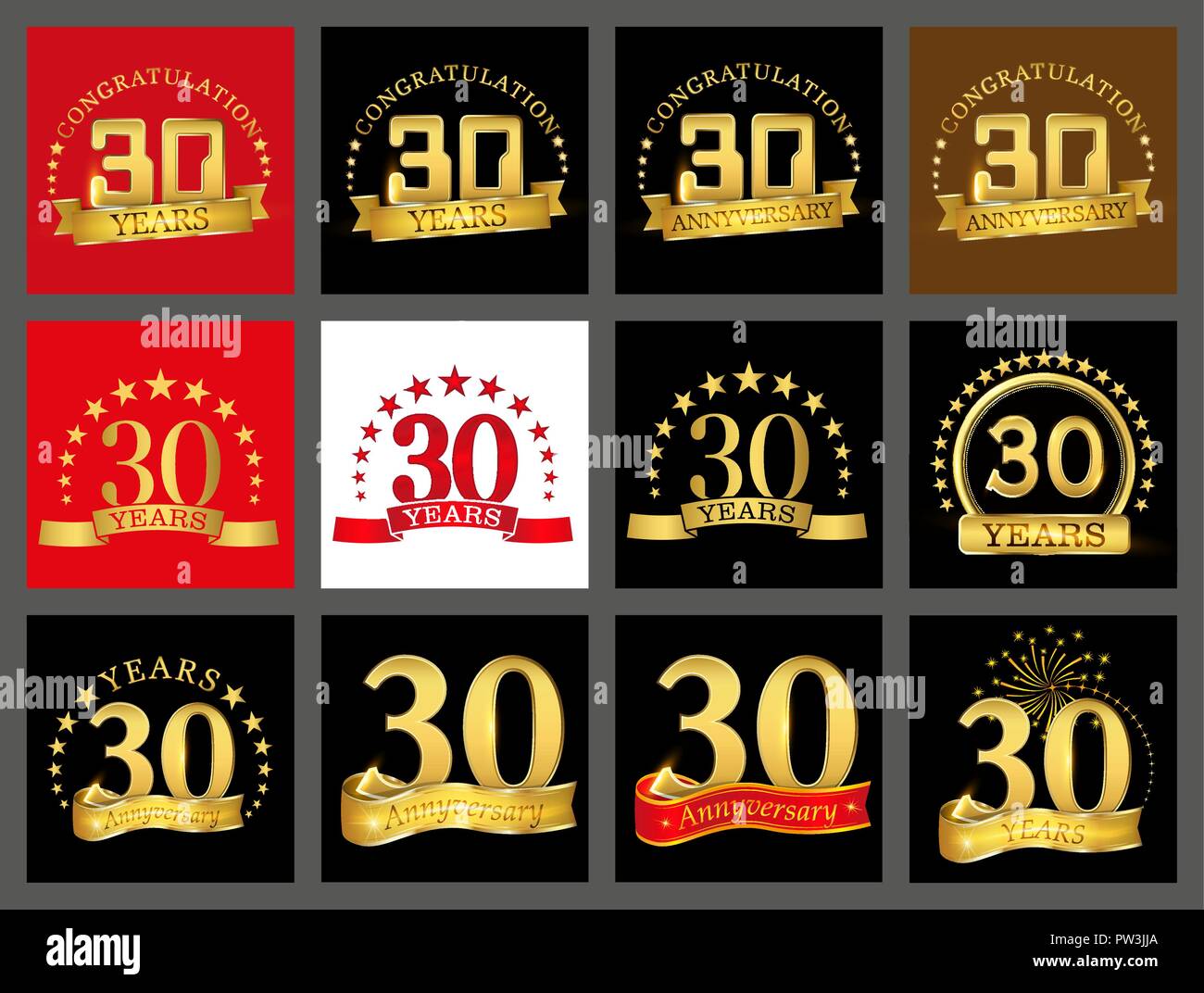 Set of number thirty year (30 year) celebration design. Anniversary ...