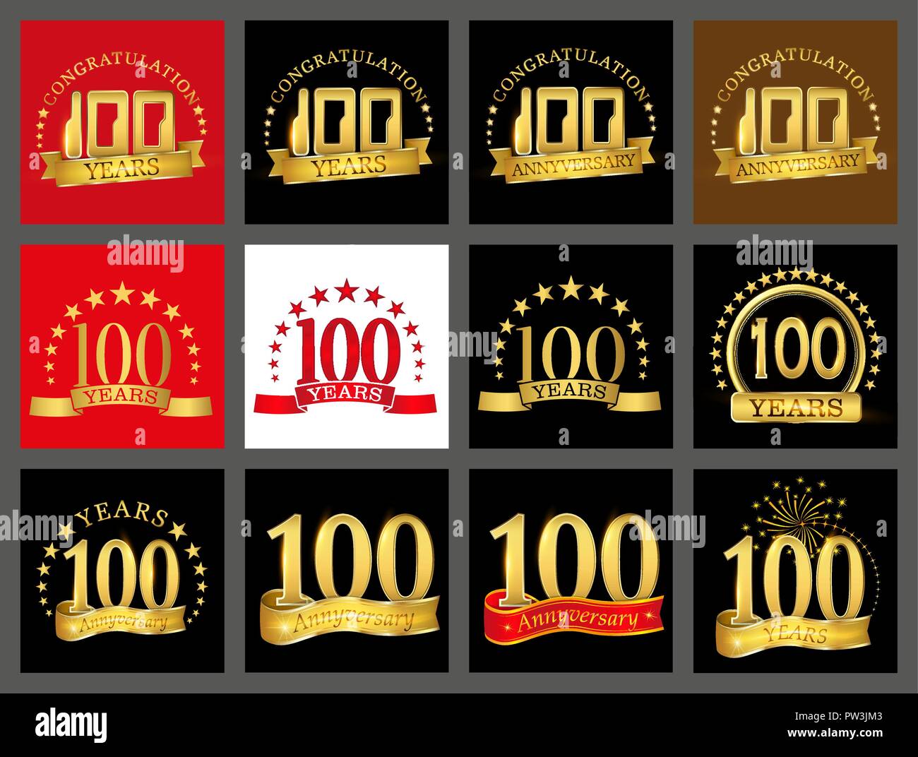 Set of number one hundred year (100 year) celebration design ...