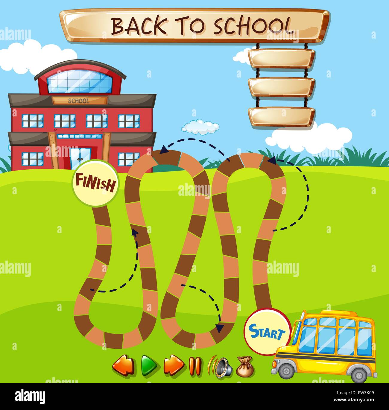 School bus on the way to school illustration Stock Vector Image & Art ...