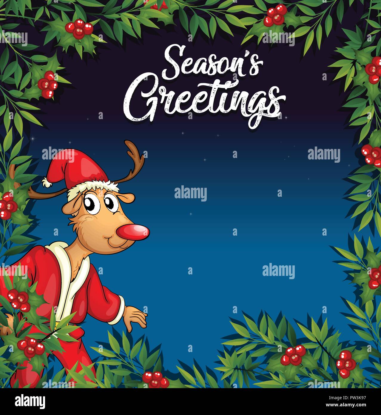 Deer santa night christmas card template illustration Stock Vector ...