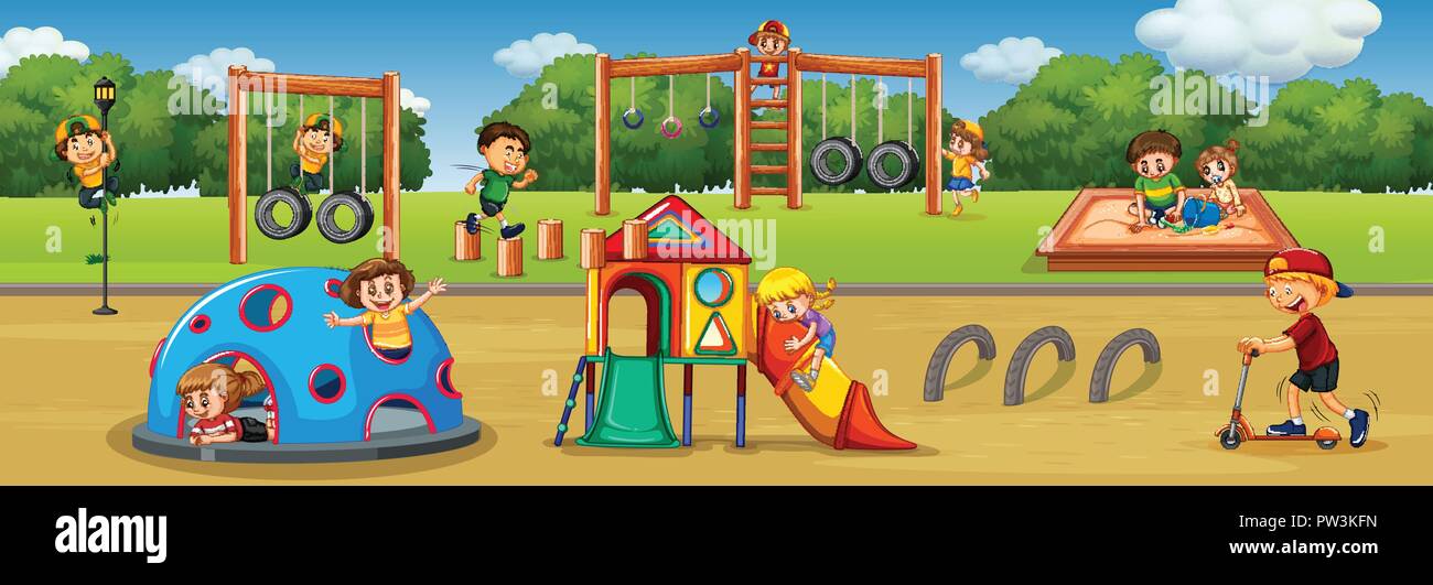 Children playing at playground illustration Stock Vector Image & Art ...