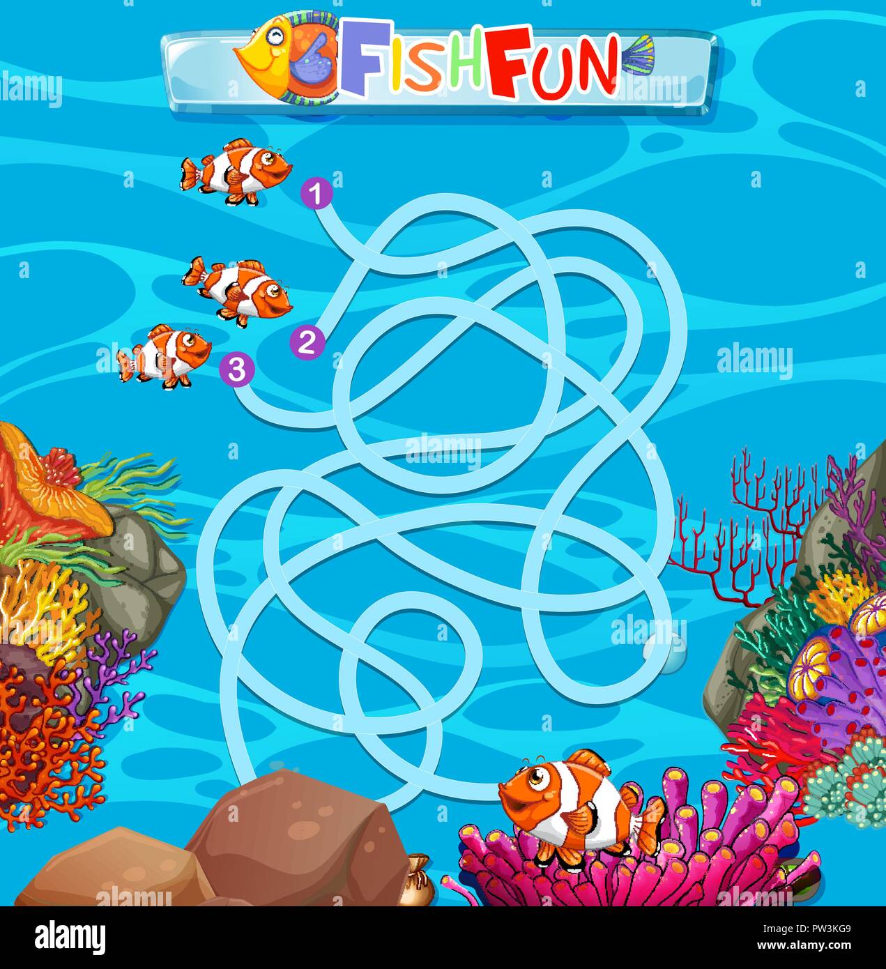 Underwater fish maze game template illustration Stock Vector Image ...