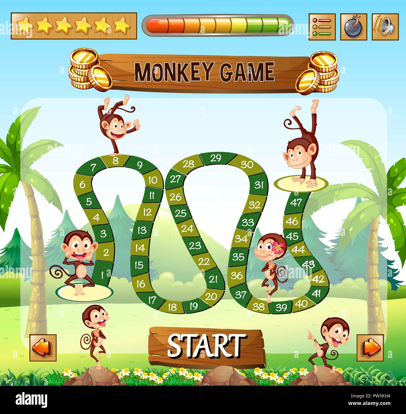 Monkey board game template illustration Stock Vector Image & Art - Alamy