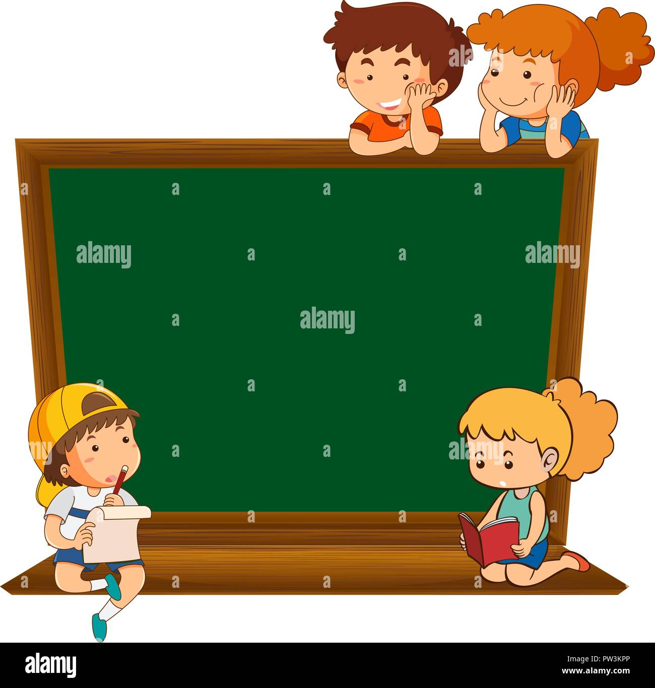 Children on blank chalkboard illustration Stock Vector Image & Art - Alamy
