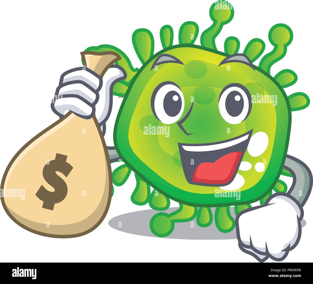 With money bag character microbe bacterium on the palm Stock Vector ...