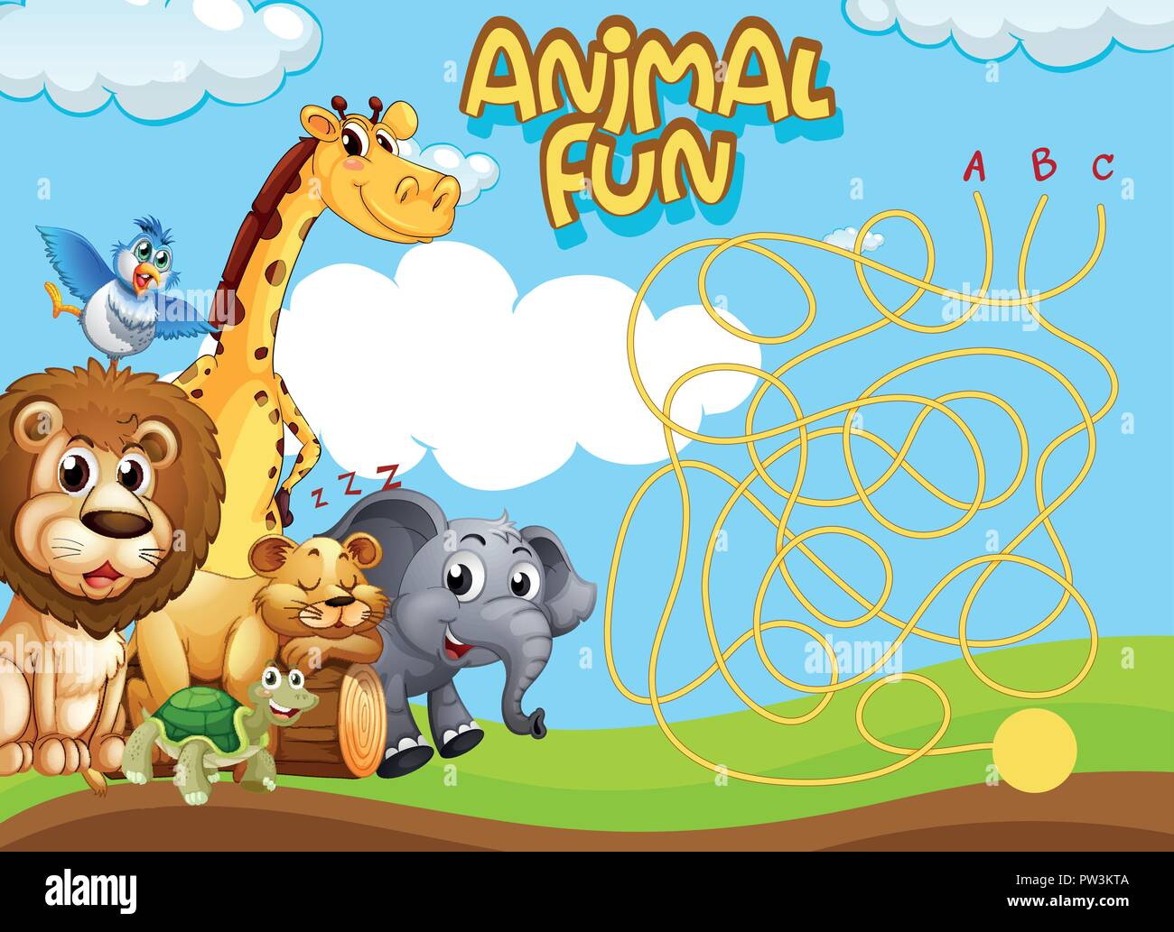 Wild animal maze puzzle game template illustration Stock Vector Image ...