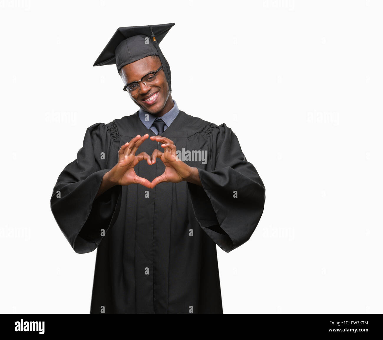 Young graduated african american man over isolated background smiling ...