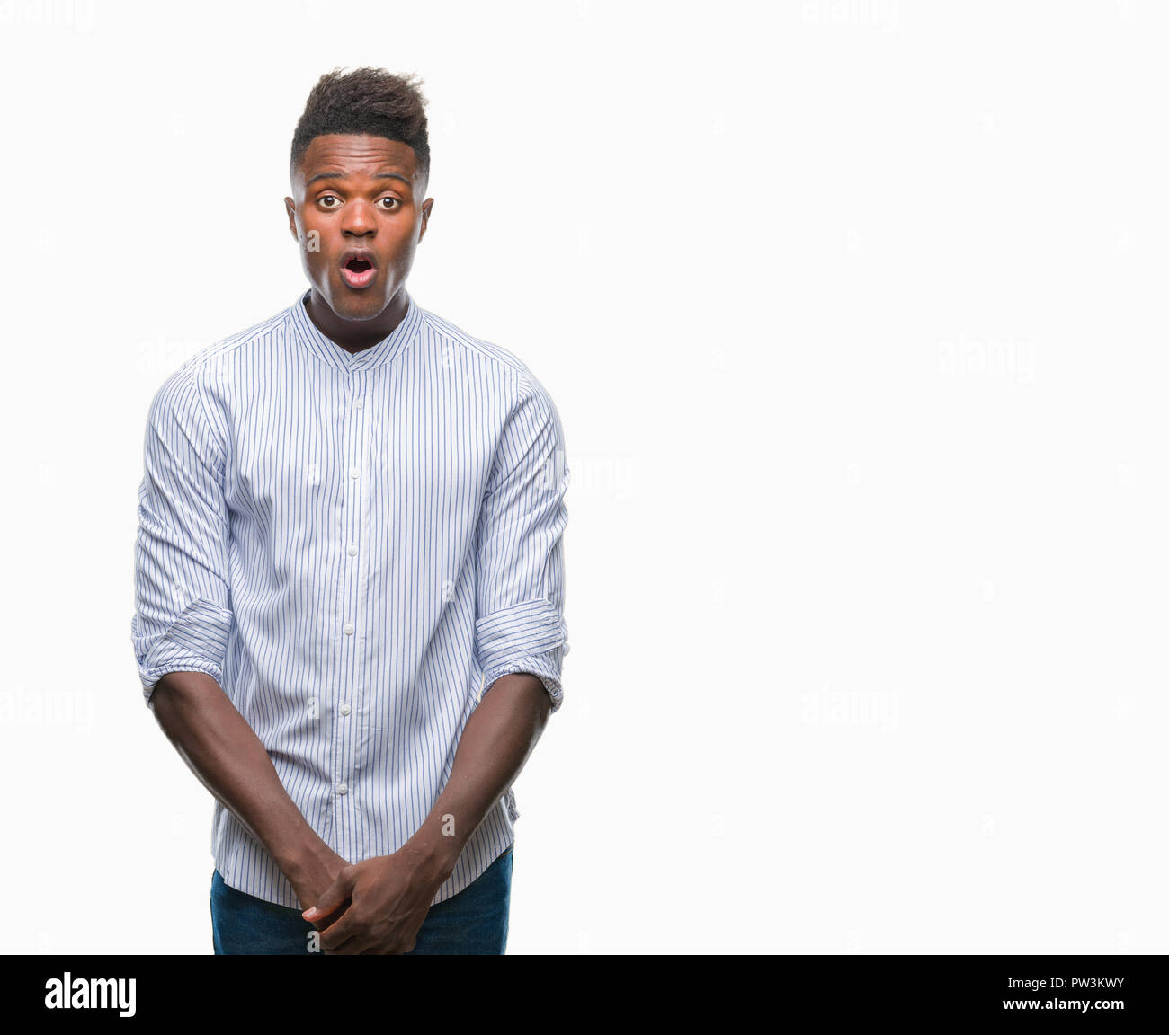 Young african american man over isolated background afraid and shocked ...