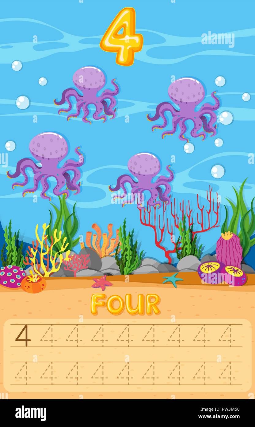 Four octopus underwater worksheet illustration Stock Vector Image & Art ...