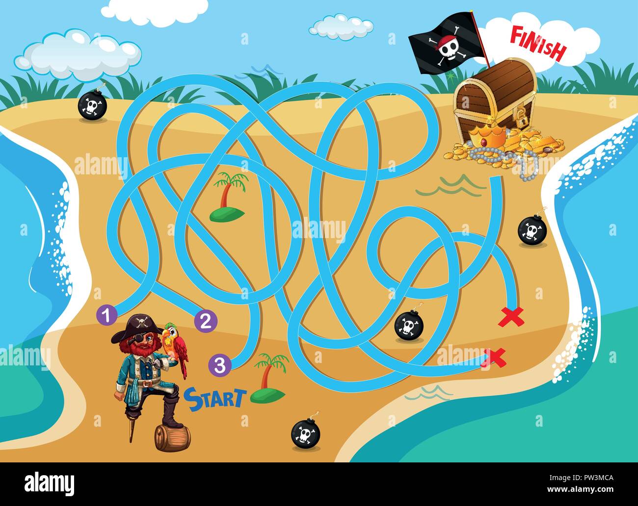 Pirate find way to treasure illustration Stock Vector Image & Art - Alamy