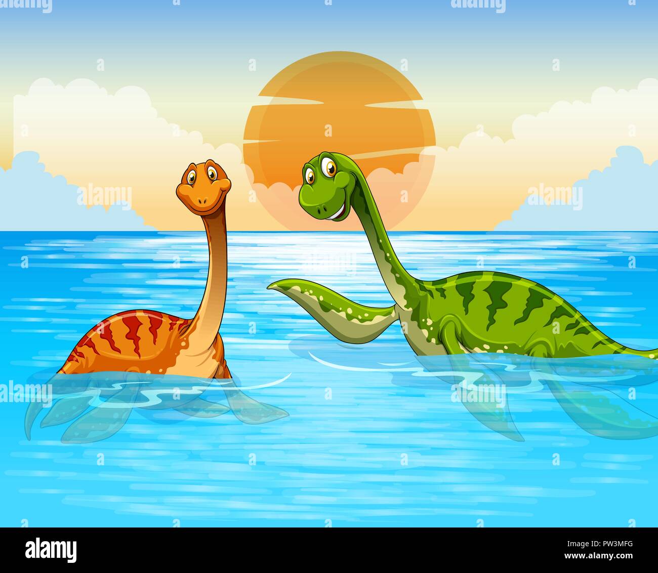 Dinosaur swimming in the ocean illustration Stock Vector Image & Art ...