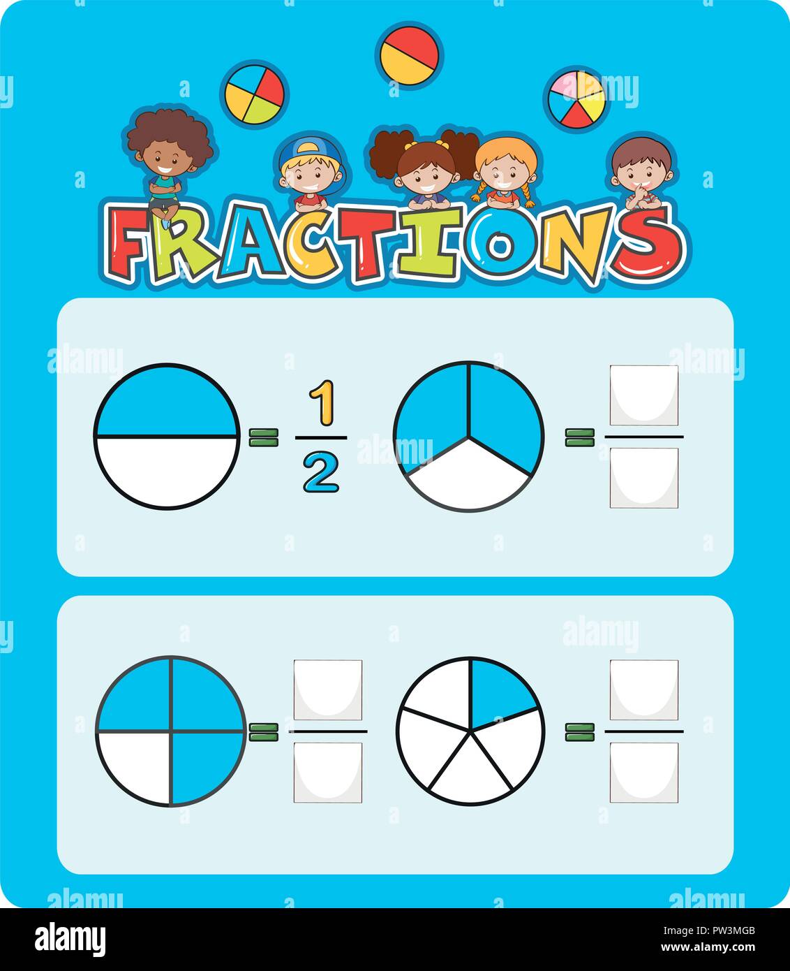 A math fractions worksheet illustration Stock Vector Image & Art - Alamy