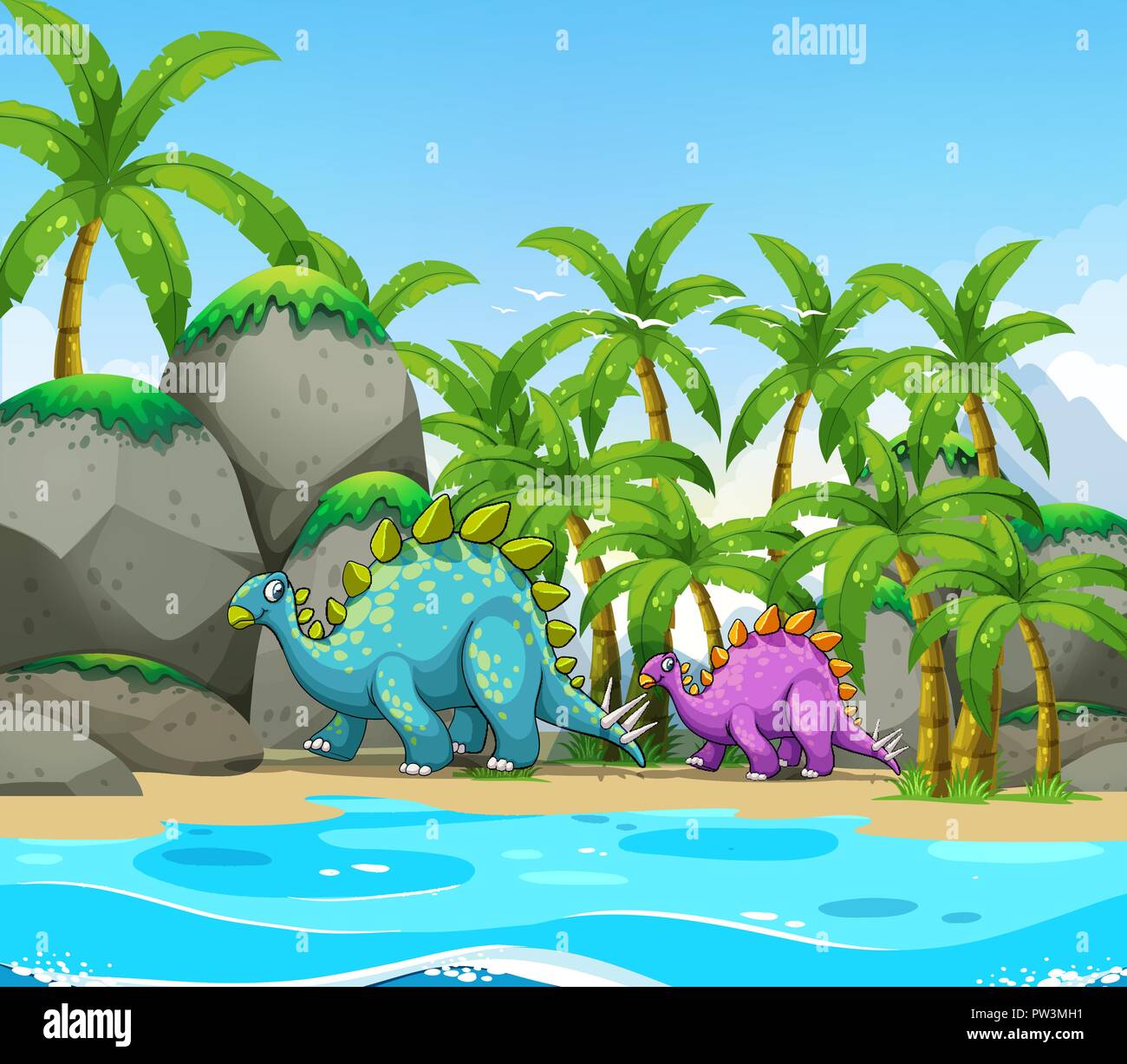 Dinosaur next to the beach illustration Stock Vector Image & Art - Alamy