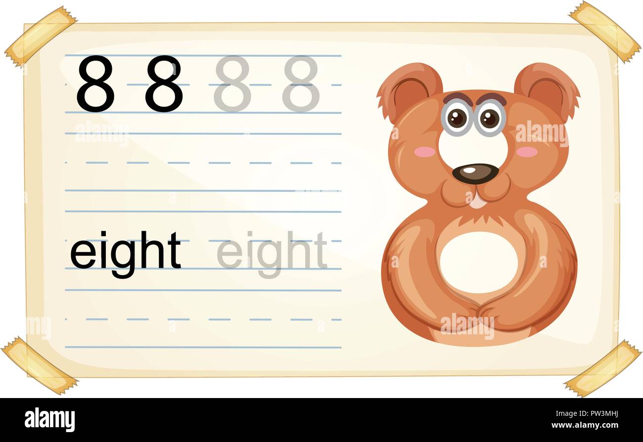 Animal cartoon number eight worksheet illustration Stock Vector Image ...