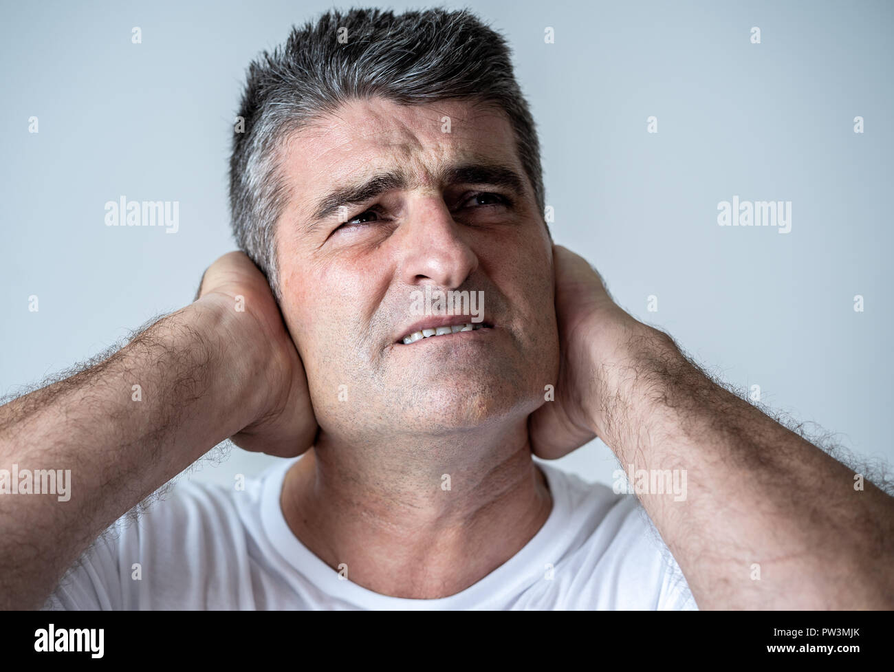 Portrait of an attractive man sad an depressed suffering depression ...