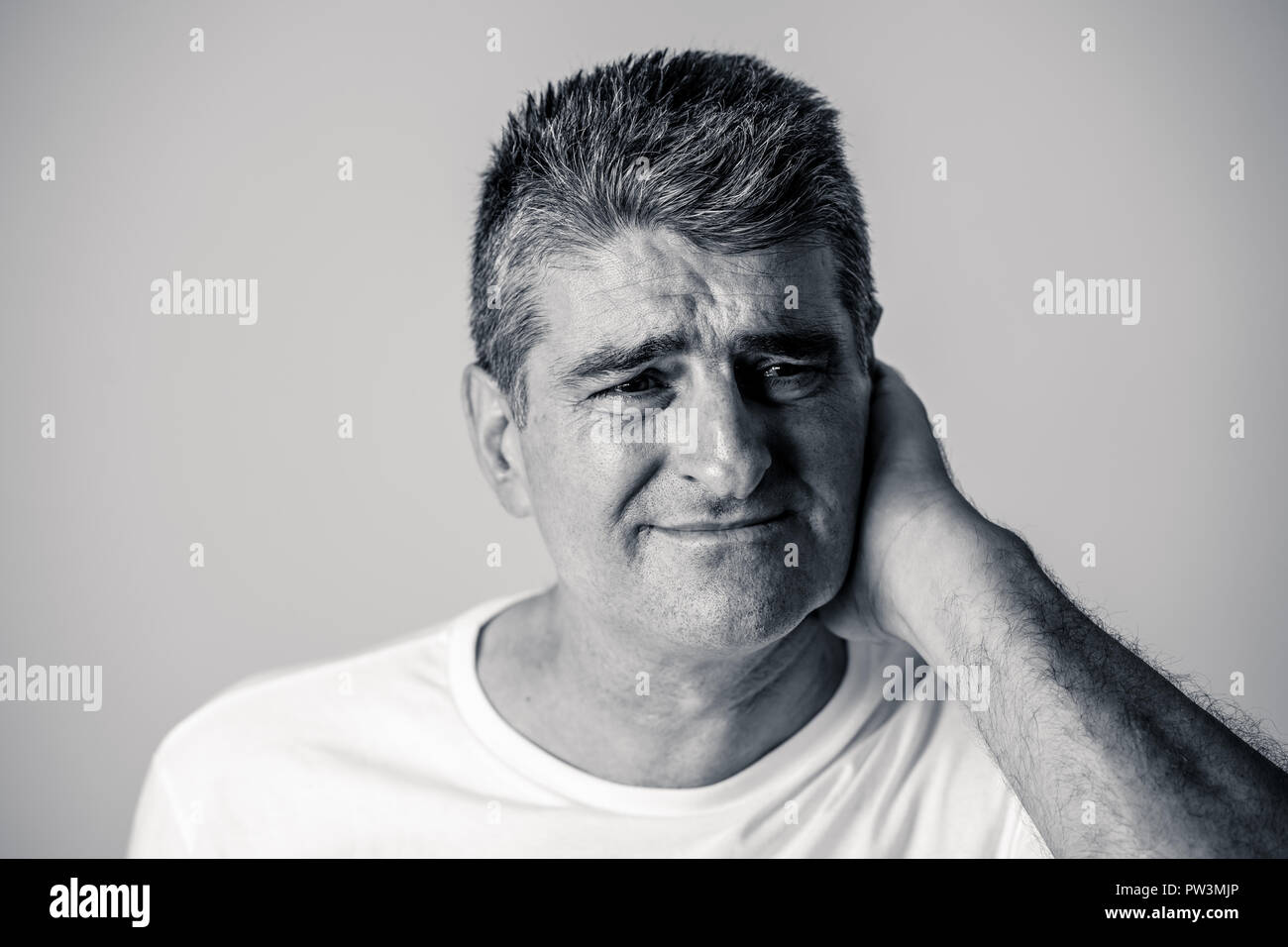 Portrait of an attractive man sad an depressed suffering depression ...