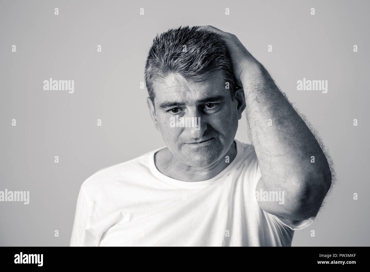 Portrait of an attractive man sad an depressed suffering depression ...