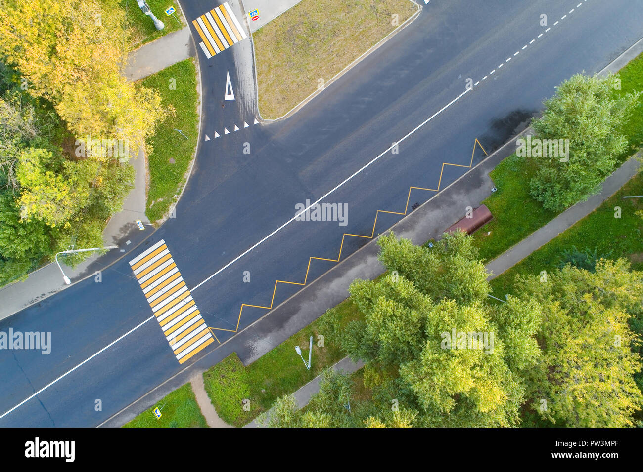 View from above on the road and road markings. Aerial photography Stock ...