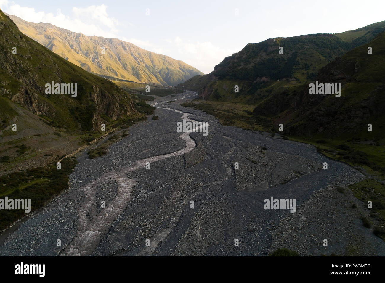 The Terek River flows through the Daryal Gorge. Aerial photography ...
