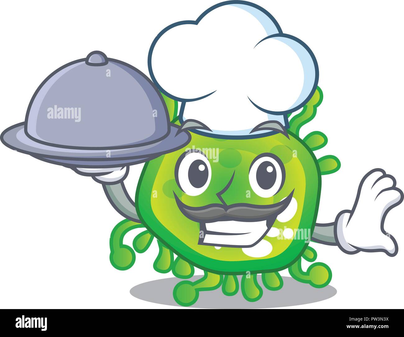 Chef with food cartoon microbes on the humans hand Stock Vector Image ...